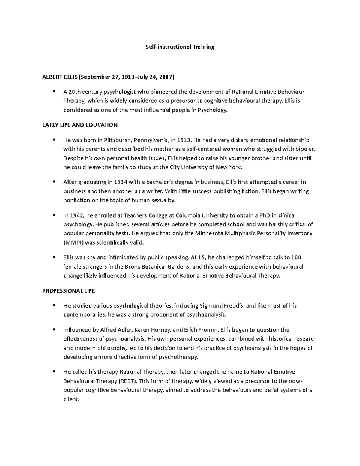 Self Instructional Training - Self-instructional Training ALBERT ELLIS ...