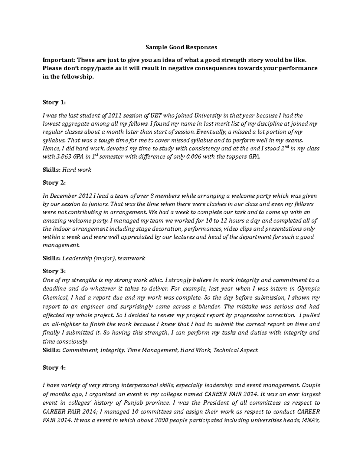 Storyspecific Sample Good Responses - Sample Good Responses Important ...