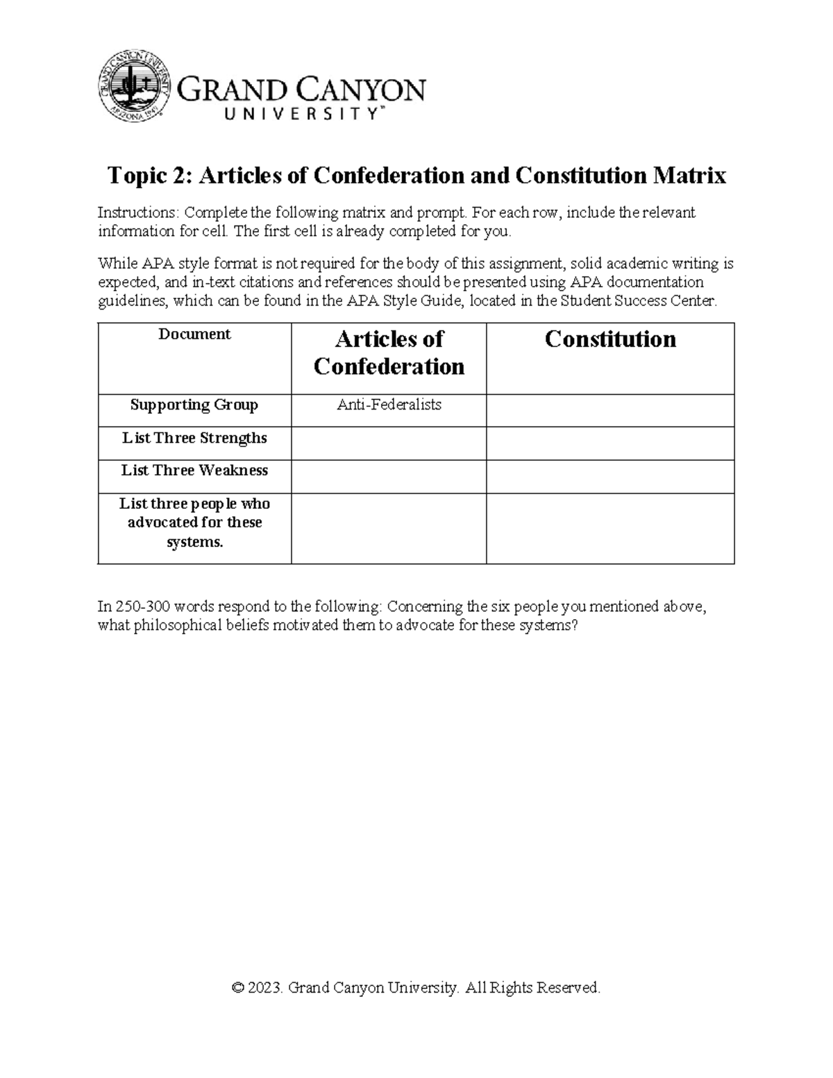 GOV 140 RS T2 - practice materials - Topic 2: Articles of Confederation ...