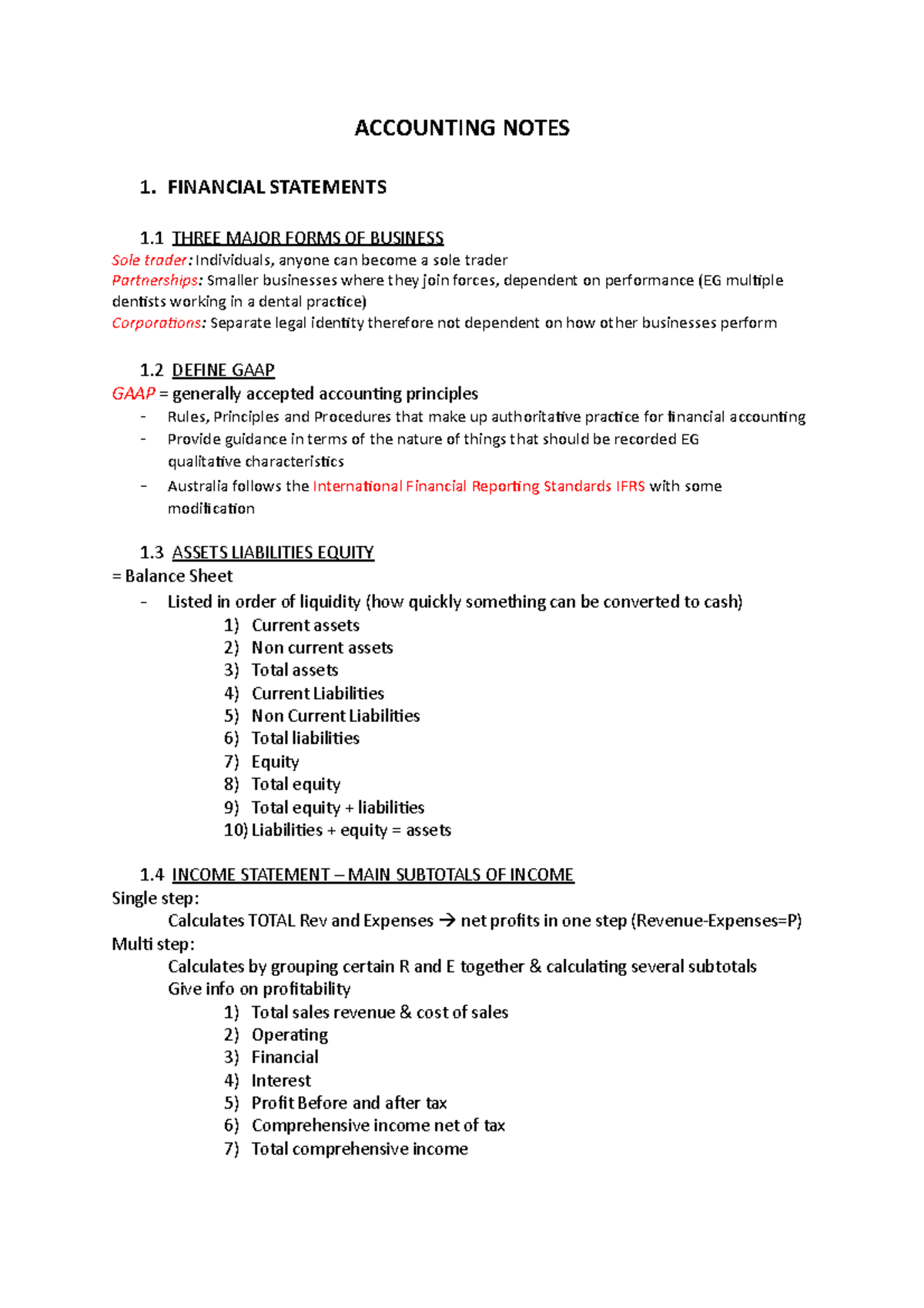 Accounting Notes - ACCOUNTING NOTES 1. FINANCIAL STATEMENTS 1 THREE ...