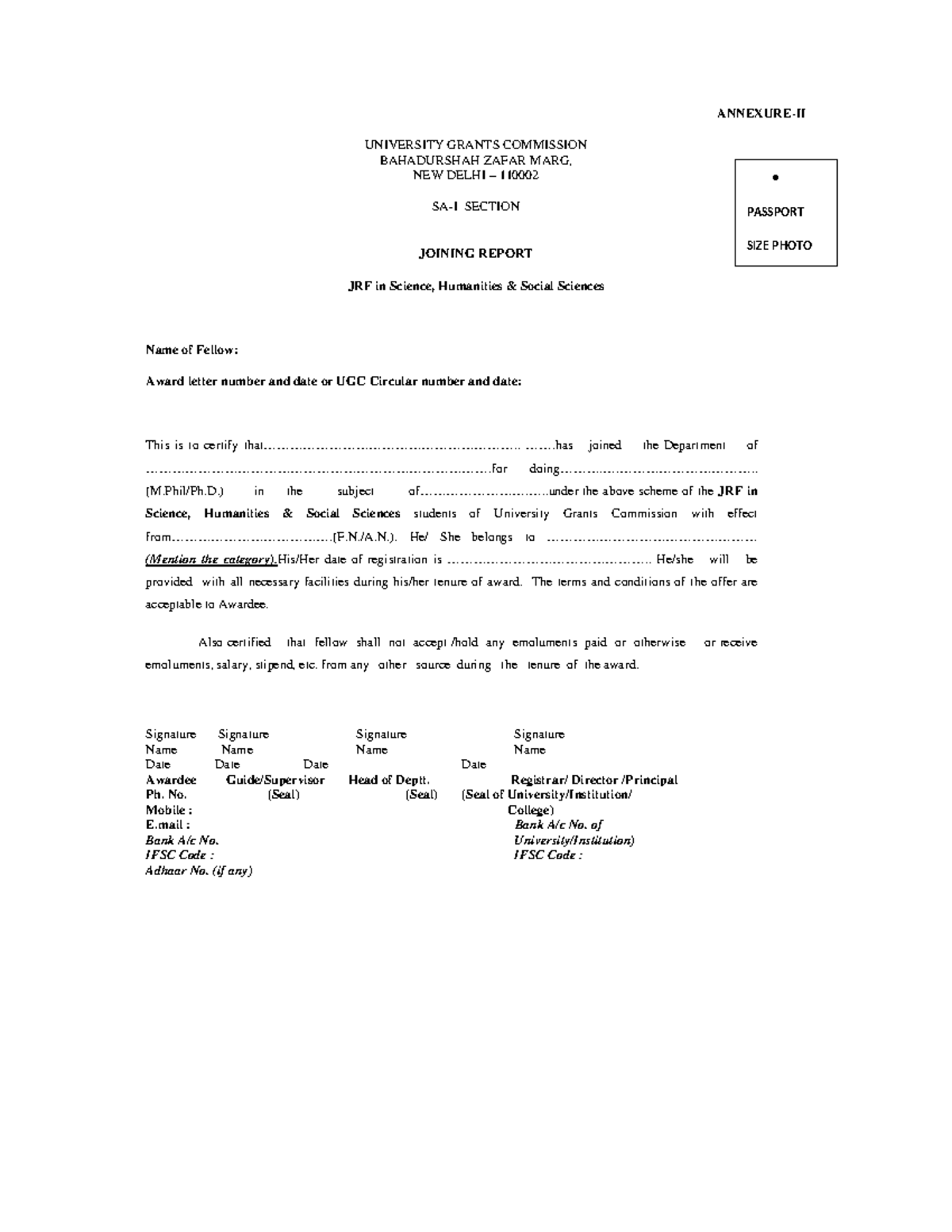 Annexure 2 - jdbasbdsa - ANNEXURE-II UNIVERSITY GRANTS COMMISSION BAHADURSHAH ZAFAR MARG, NEW ...