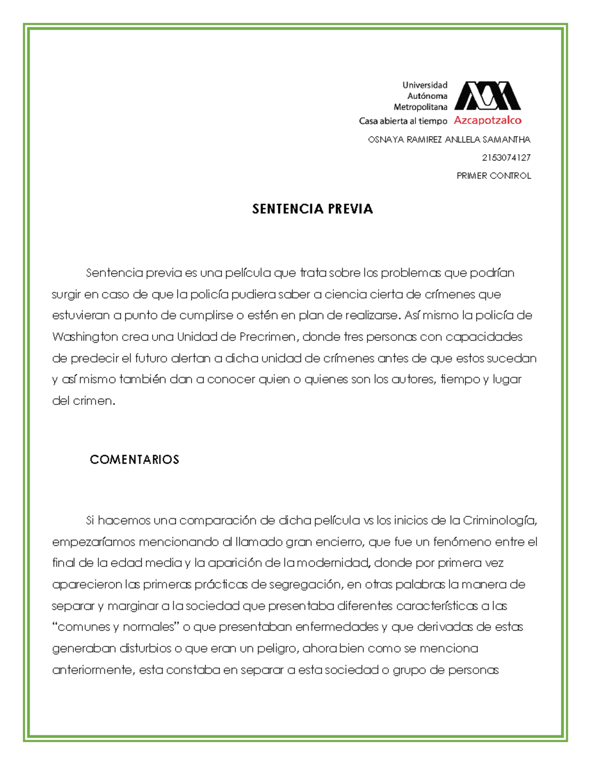 Sentencia Previa - Osnaya Ramirez Anllela Samantha - SENTENCIA PREVIA ...