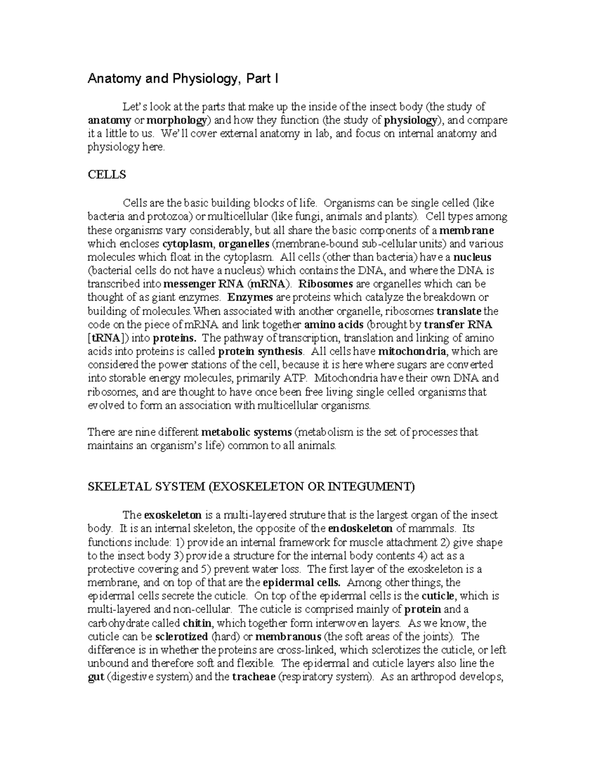Anatomy And Physiology I - Anatomy and Physiology, Part I Let’s look at ...