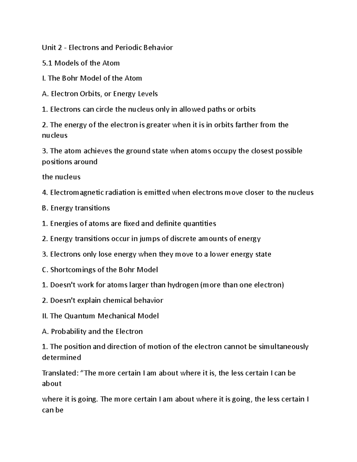 Electrons and Periodic Behaivor - The Bohr Model of the Atom A ...