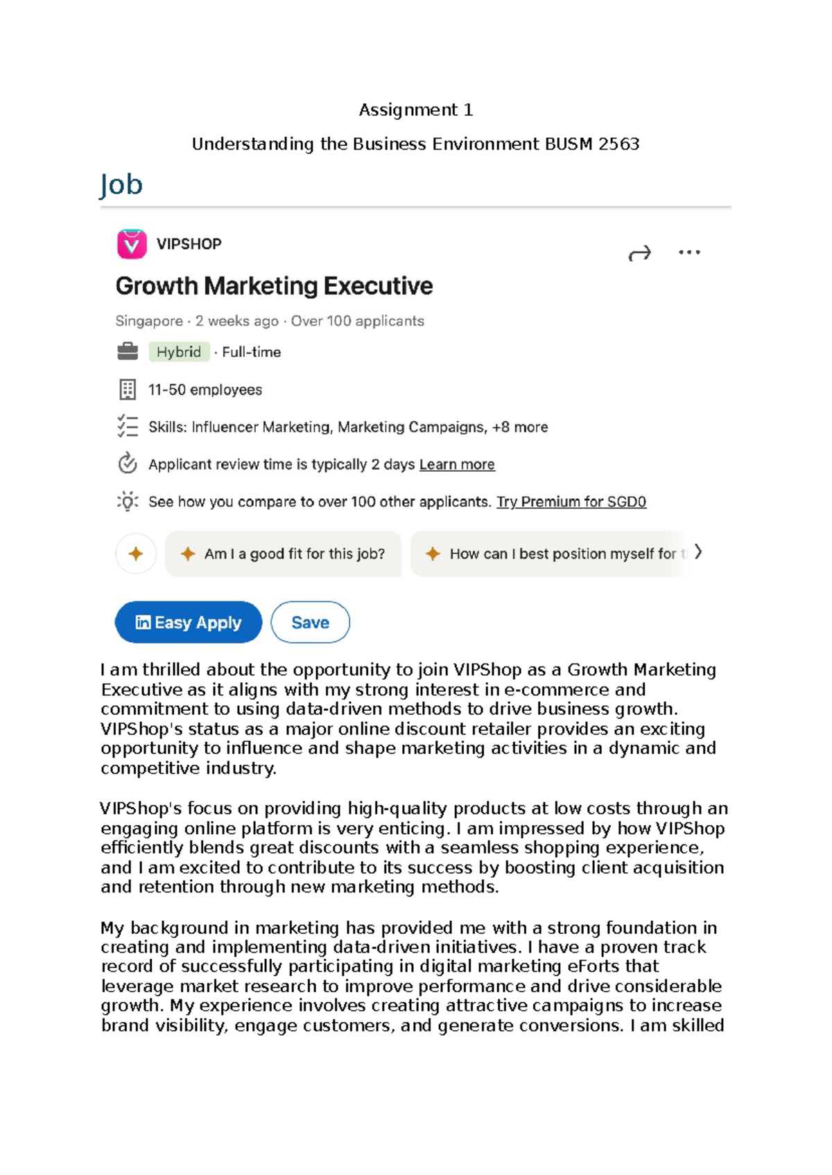 A1 - assessment 1 job interview - Assignment 1 Understanding the ...