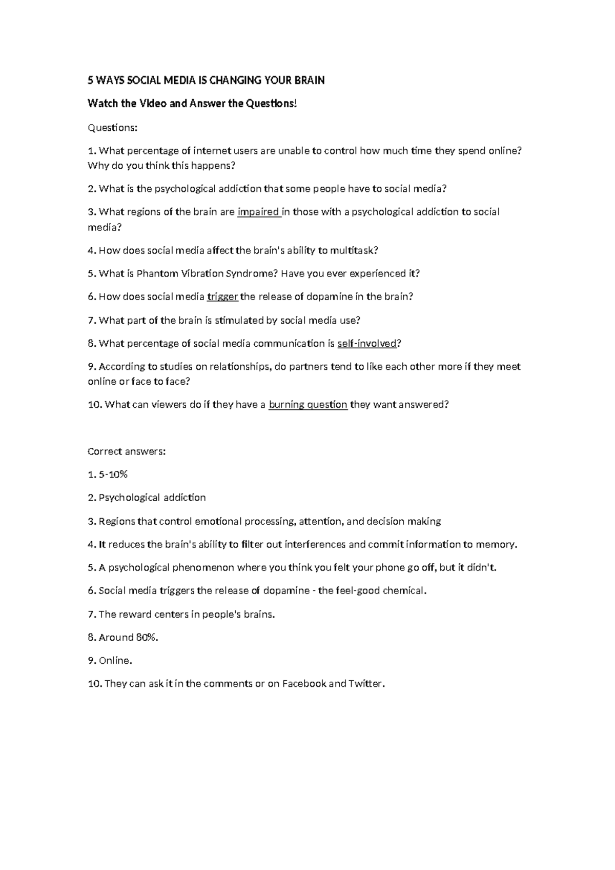 5 WAYS Social Media IS Changing YOUR Brain with answers - 5 WAYS SOCIAL ...