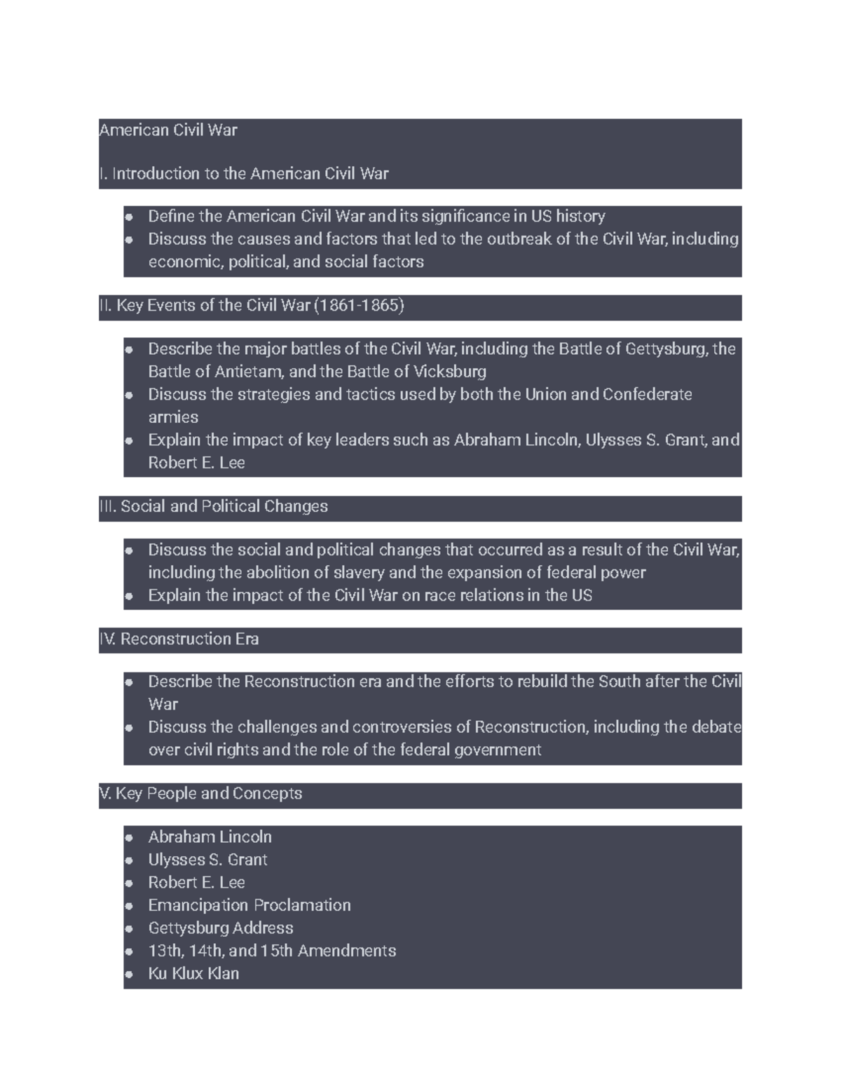 American Civil WAR - American Civil War I. Introduction to the American ...