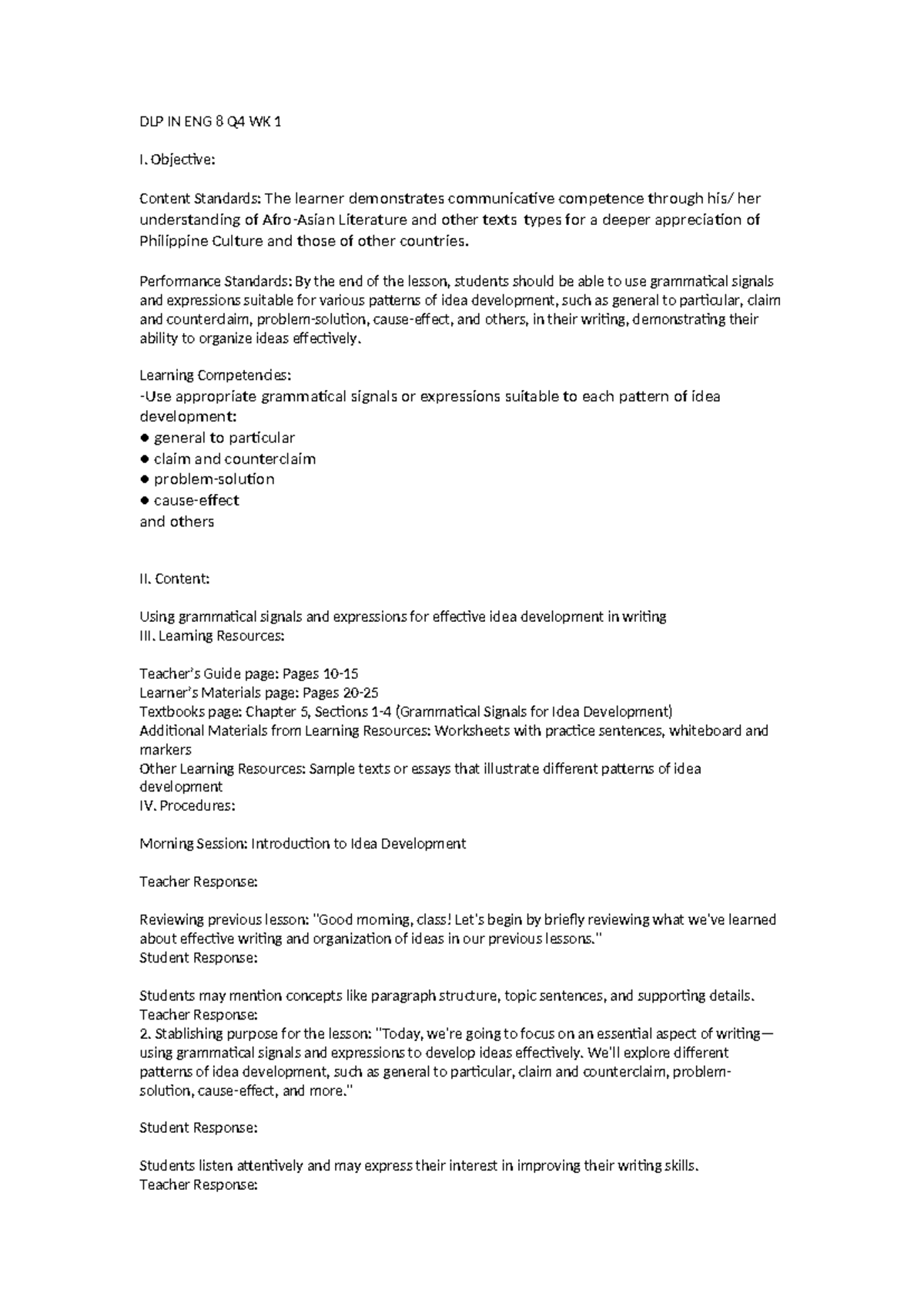 DLP IN ENG 8 Q4 WK 1 - Tutorial - DLP IN ENG 8 Q4 WK 1 I. Objective ...
