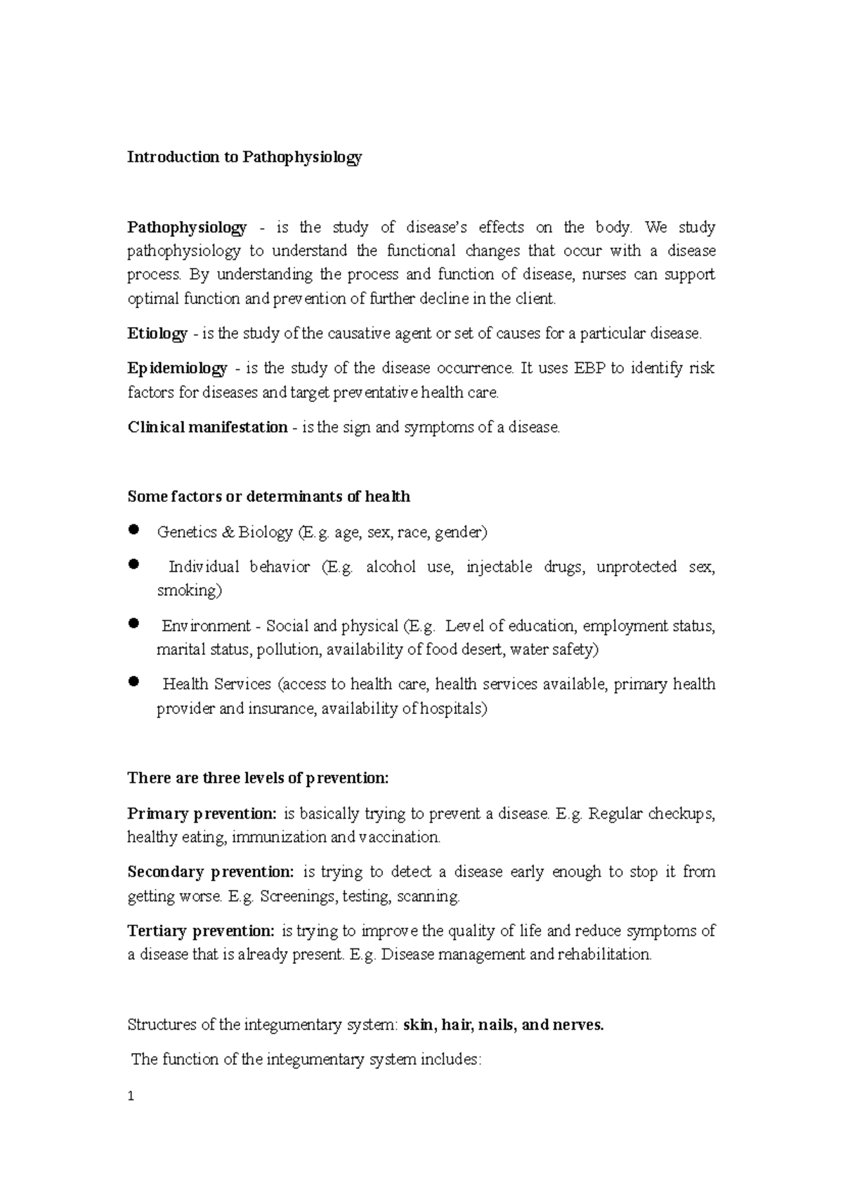 Pathophysiology - These are self-made notes - Introduction to ...