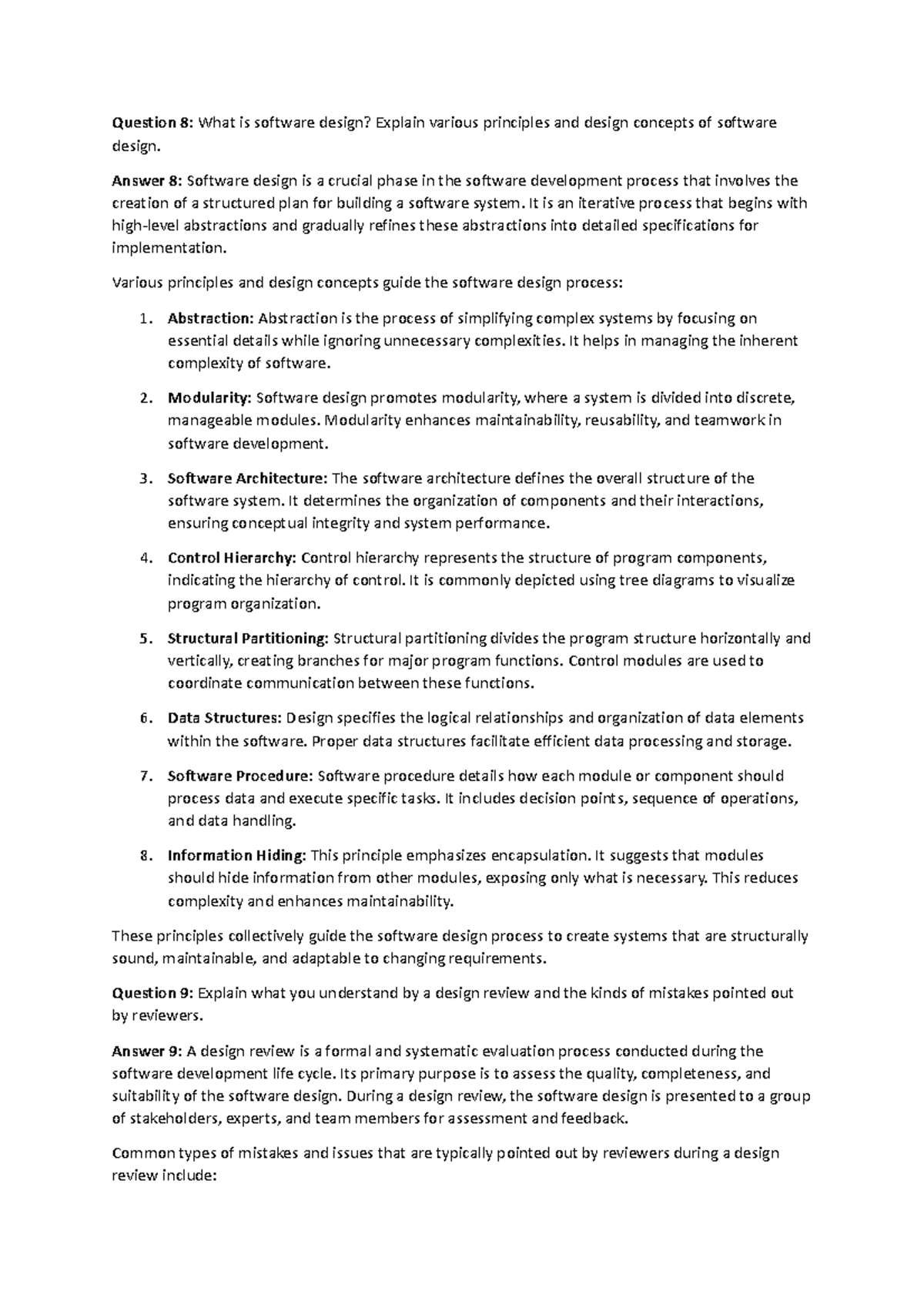 SE - shivani question and answer of software design - Question 8: What is software design ...
