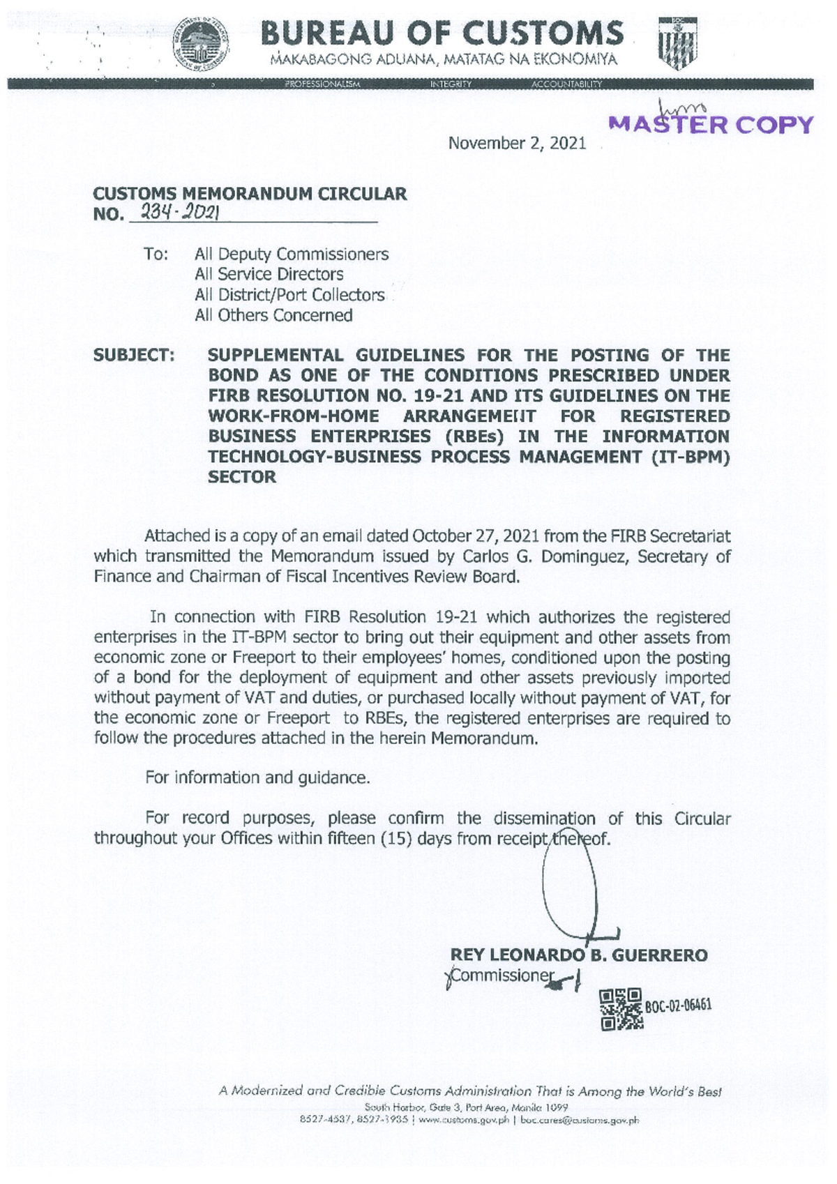 Cmc-234-2021-Supplemental Guidelines for Posting-of the Bond - OF ...