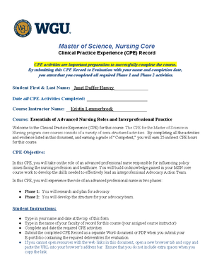 CPE Schedule Table Template Essentials of Advanced Nursing Roles and ...