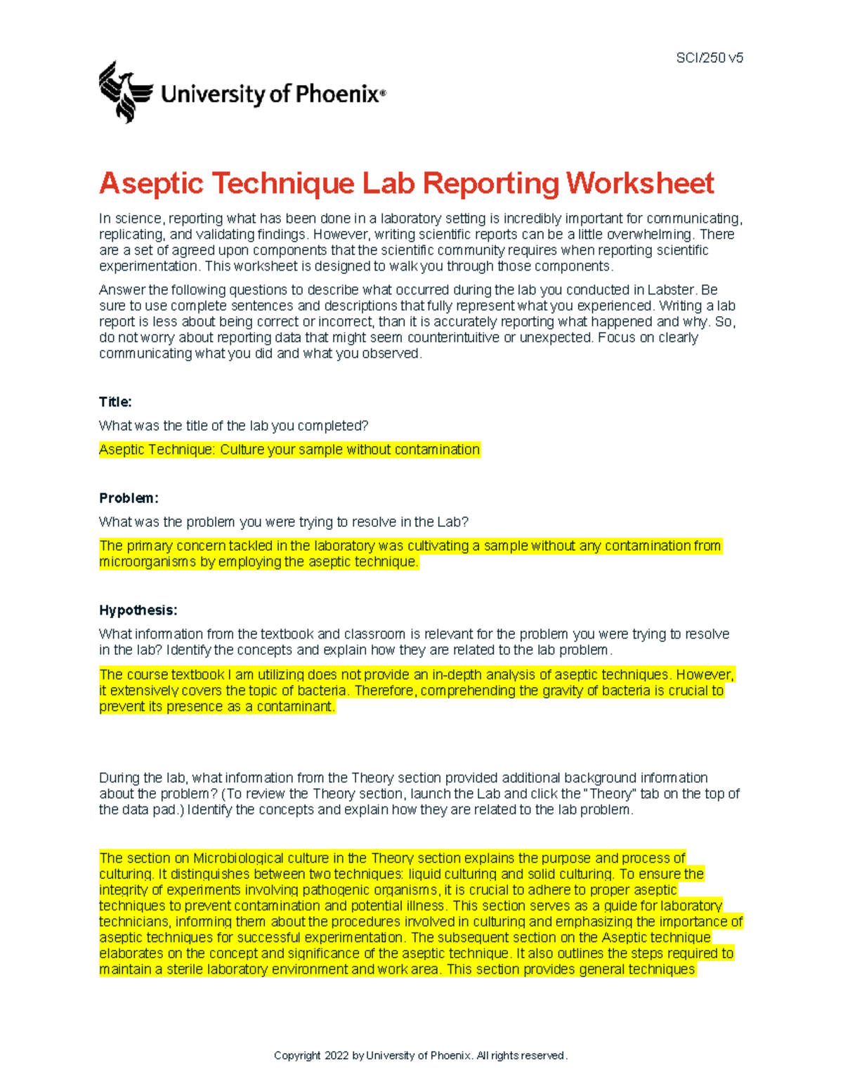 Sci250 v5 wk1 the aseptic technique lab report - SCI/250 v Aseptic Technique Lab Reporting ...