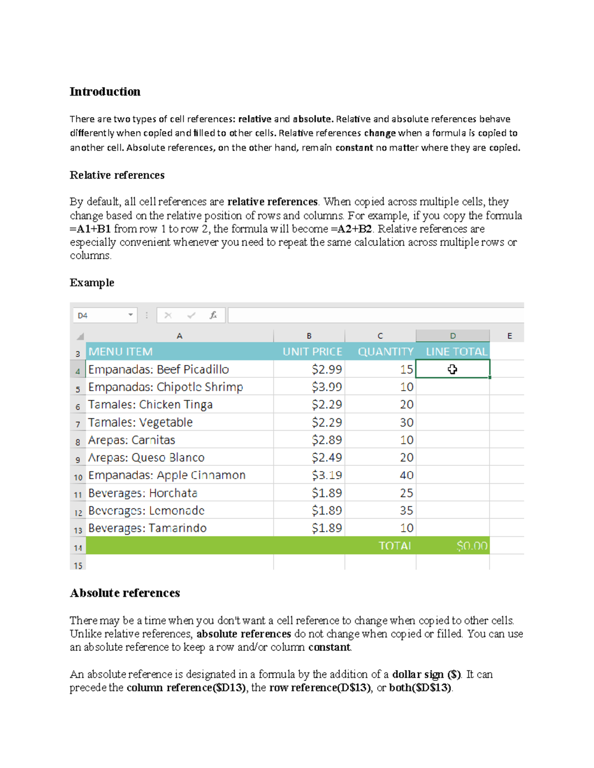 Cellreferences Theory Question - Introduction There are two types of ...