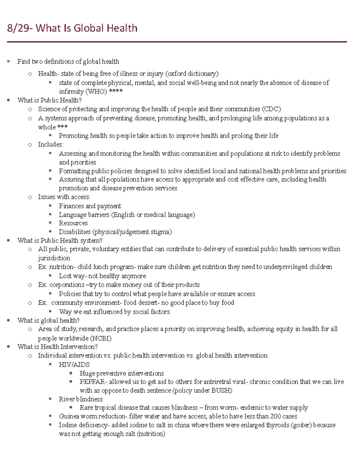 8:29- What is Global health - 8/29- What Is Global Health Find two ...