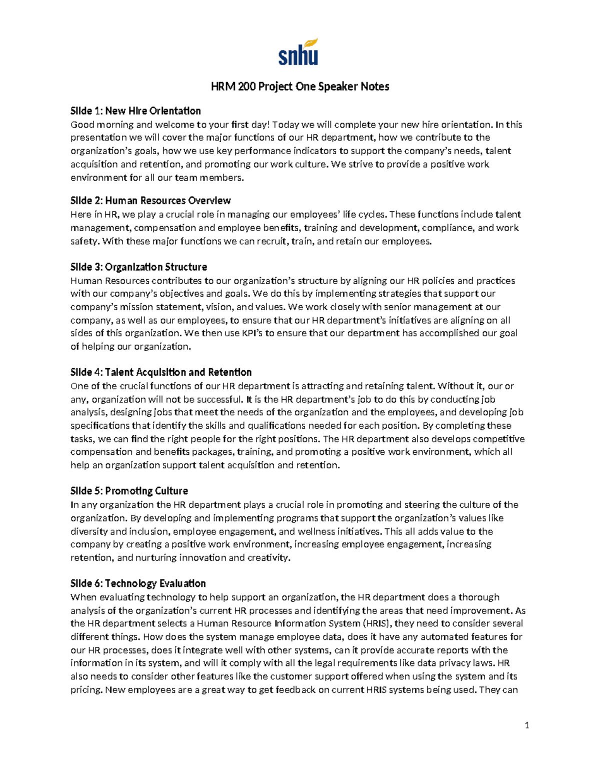 HRM 200 Project One Speaker Notes - HRM 200 Project One Speaker Notes ...