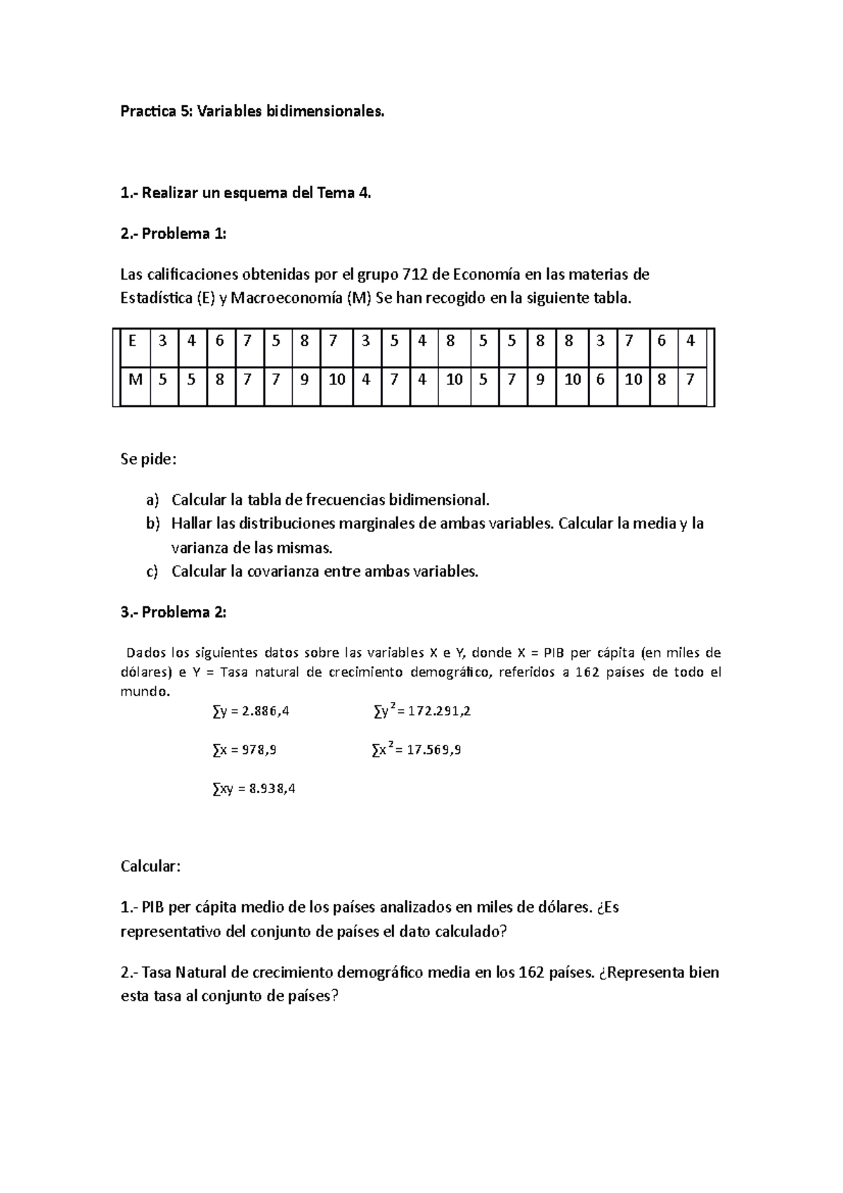 Practica 5. Variables bidimensionales - Practica 5: Variables ...