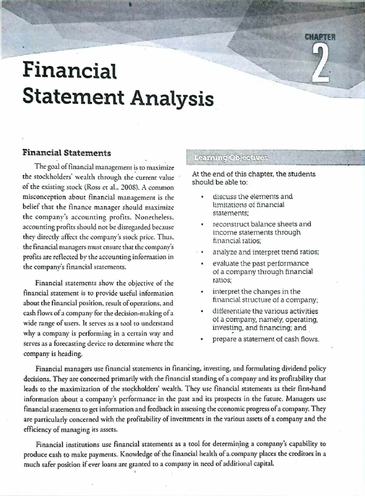 Chapter 2 - Fin Man - CHAPTER Financial 2 Statement Analysis Financial ...