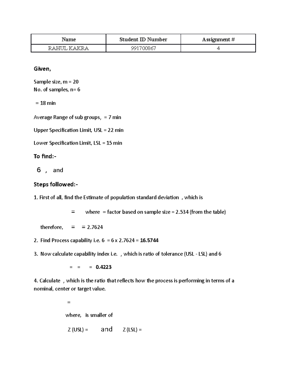 QUAL53273 Assignment 4 (Rahul Kakra) - Name Student ID Number Assignment RAHUL KAKRA 991700867 4 ...