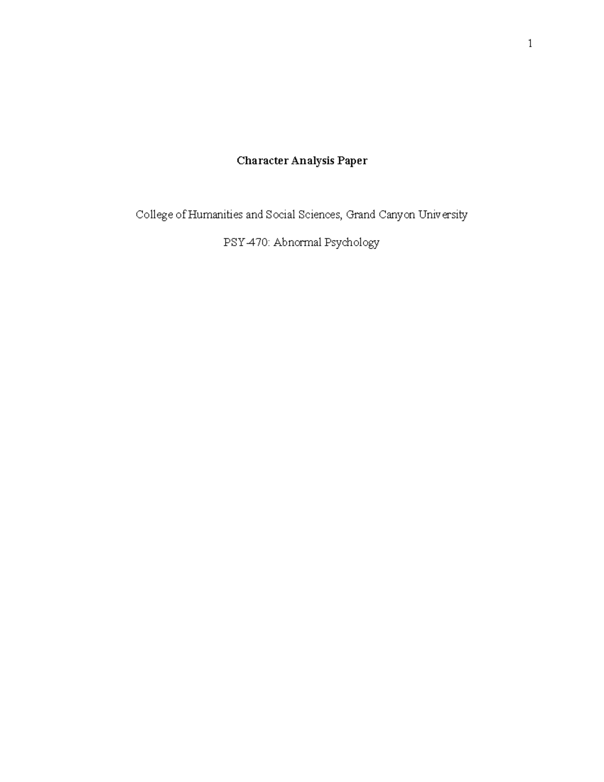 Character Analysis Paper - Character Analysis Paper College of ...