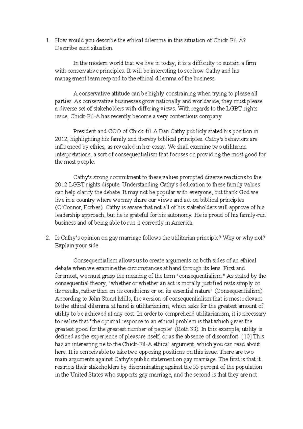 Business Ethics about the case study - How would you describe the ...