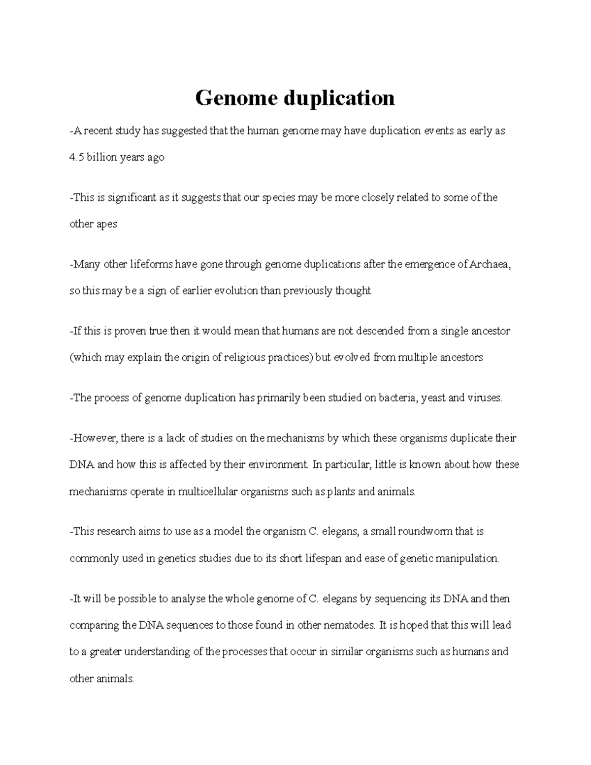 Notes 1 1 - bio - Genome duplication -A recent study has suggested that ...
