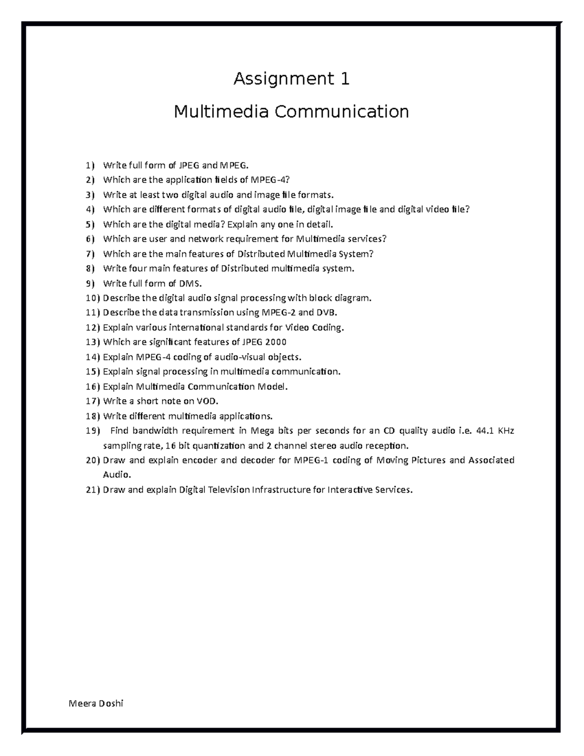 Assignment CH-4 - Assignment 1 Multimedia Communication 1) 2) 3) 4) 5 ...