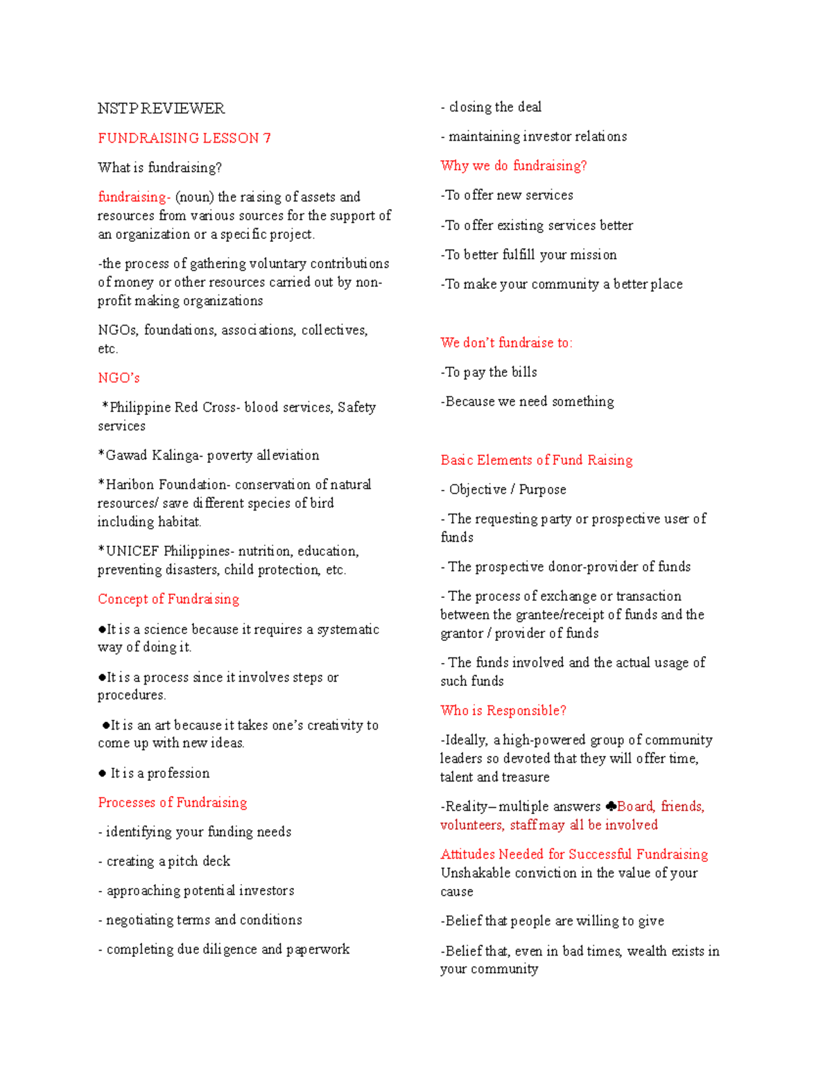 NSTP Reviewer Midterm 2ND SEM - NSTP REVIEWER FUNDRAISING LESSON 7 What ...