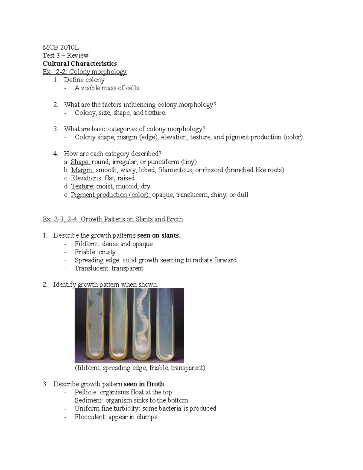 MCBL Test 3 - Review for test 3 - MCB 2010L Test 3 – Review Cultural ...
