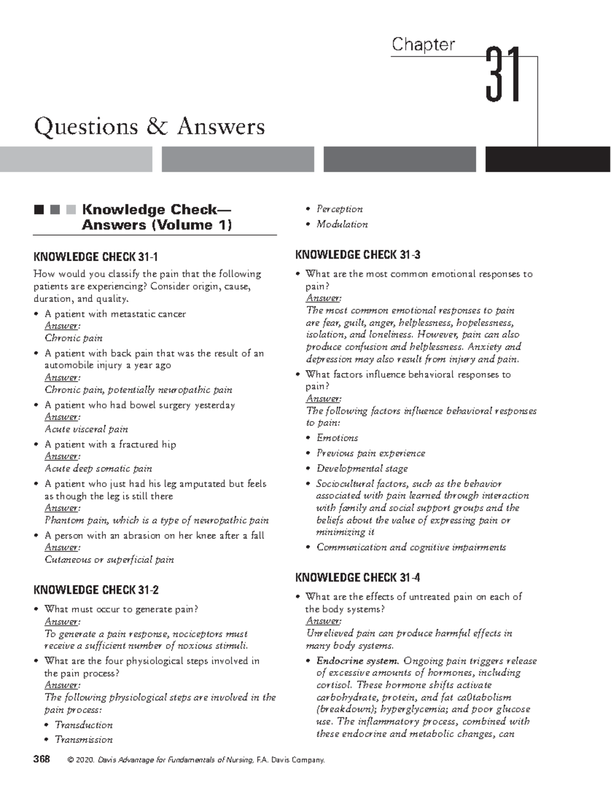 Chapter 31 Pain - Wilkinson Resources - Chapter 31 Questions & Answers ...