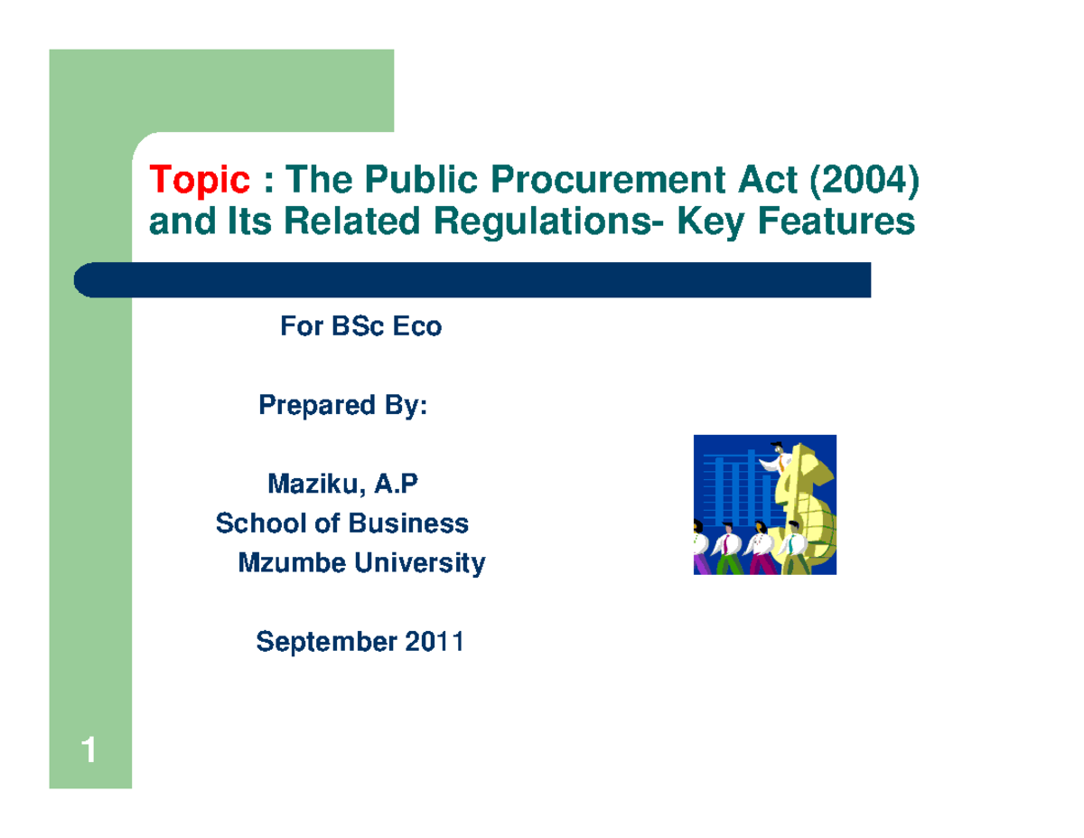 Topic Public Procurement Act (2004 - Topic : The Public Procurement Act ...