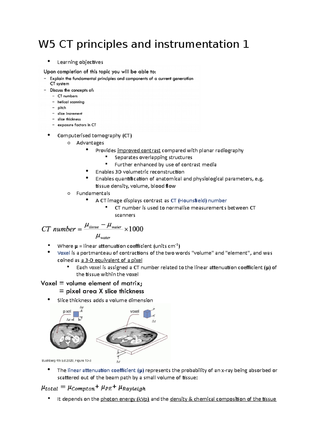 W5 CT principles and instrumentation 1 - tissue density, volume, blood ...