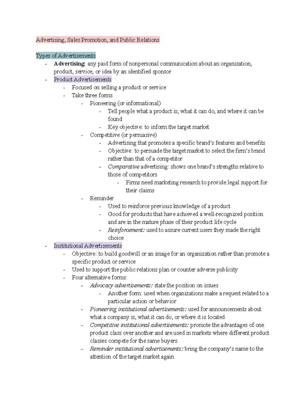 Advertising, Sales Promotion, and Public Relations - Studocu