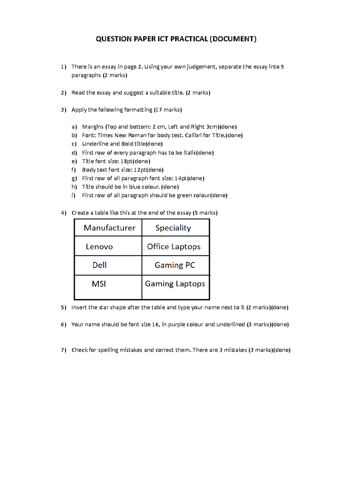 INFORMATION TECHNOLOGY COMMUNICATION - QUESTION PAPER ICT PRACTICAL ...