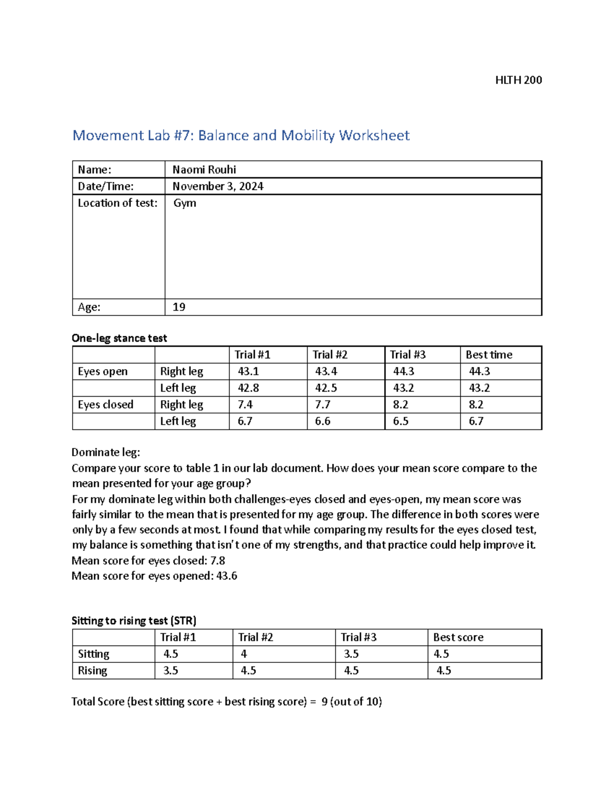 ML #6 Worksheet - movement lab - HLTH 200 Movement Lab #7: Balance and ...