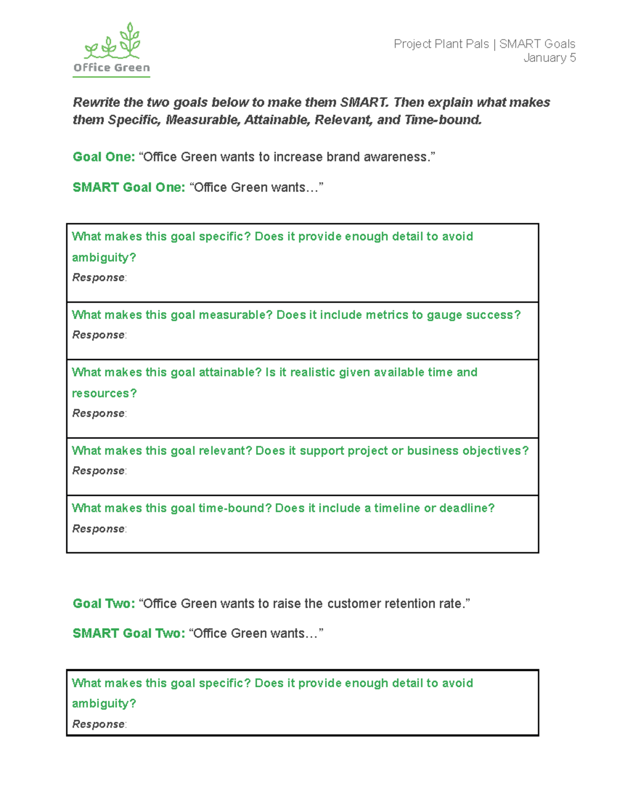 Activity Template Smart goals - Project Plant Pals | SMART Goals ...