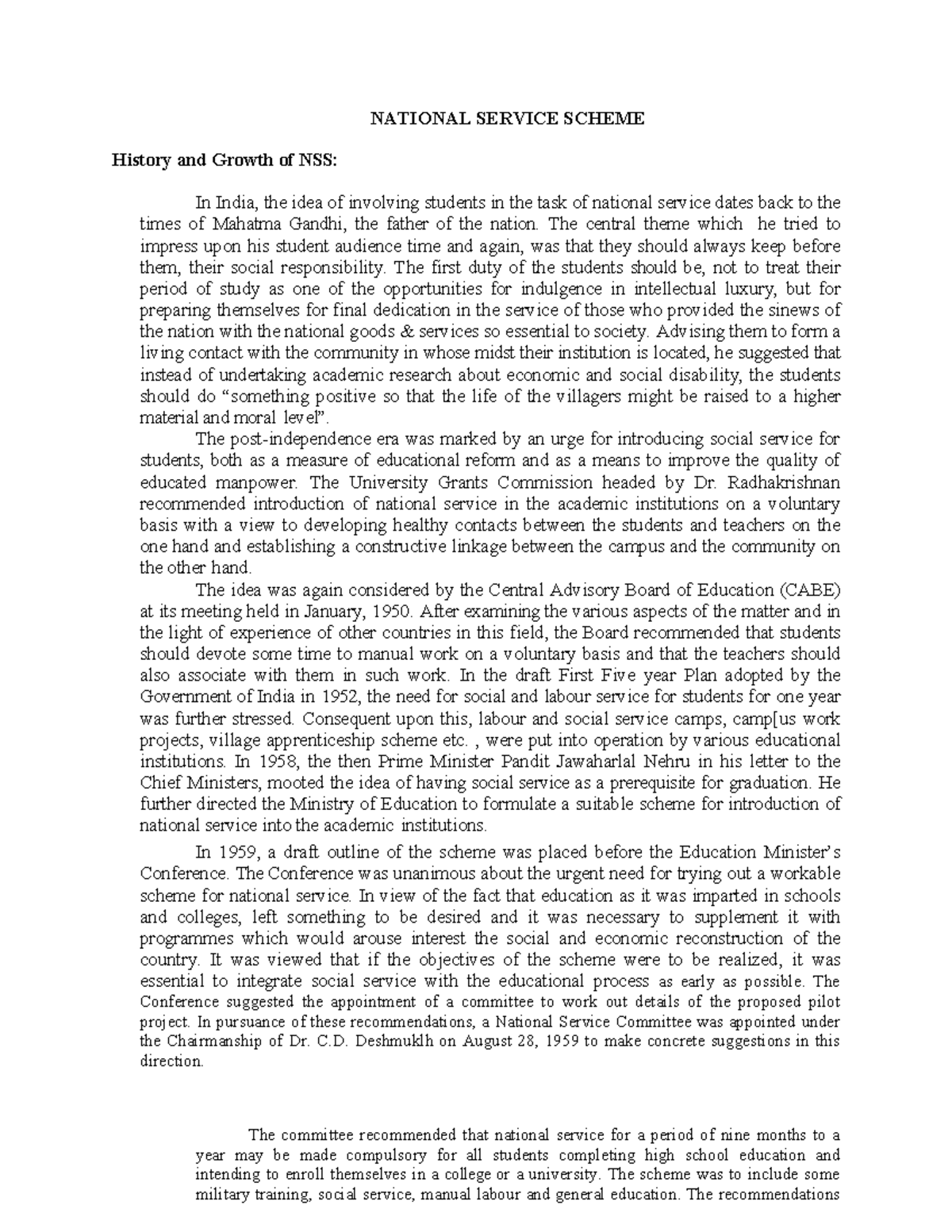 About NSS - Bdbxx - NATIONAL SERVICE SCHEME History and Growth of NSS ...