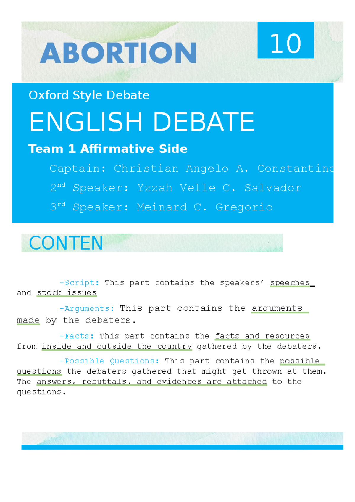 English - Debate Abortion Affirmative - Oxford Style Debate ENGLISH ...