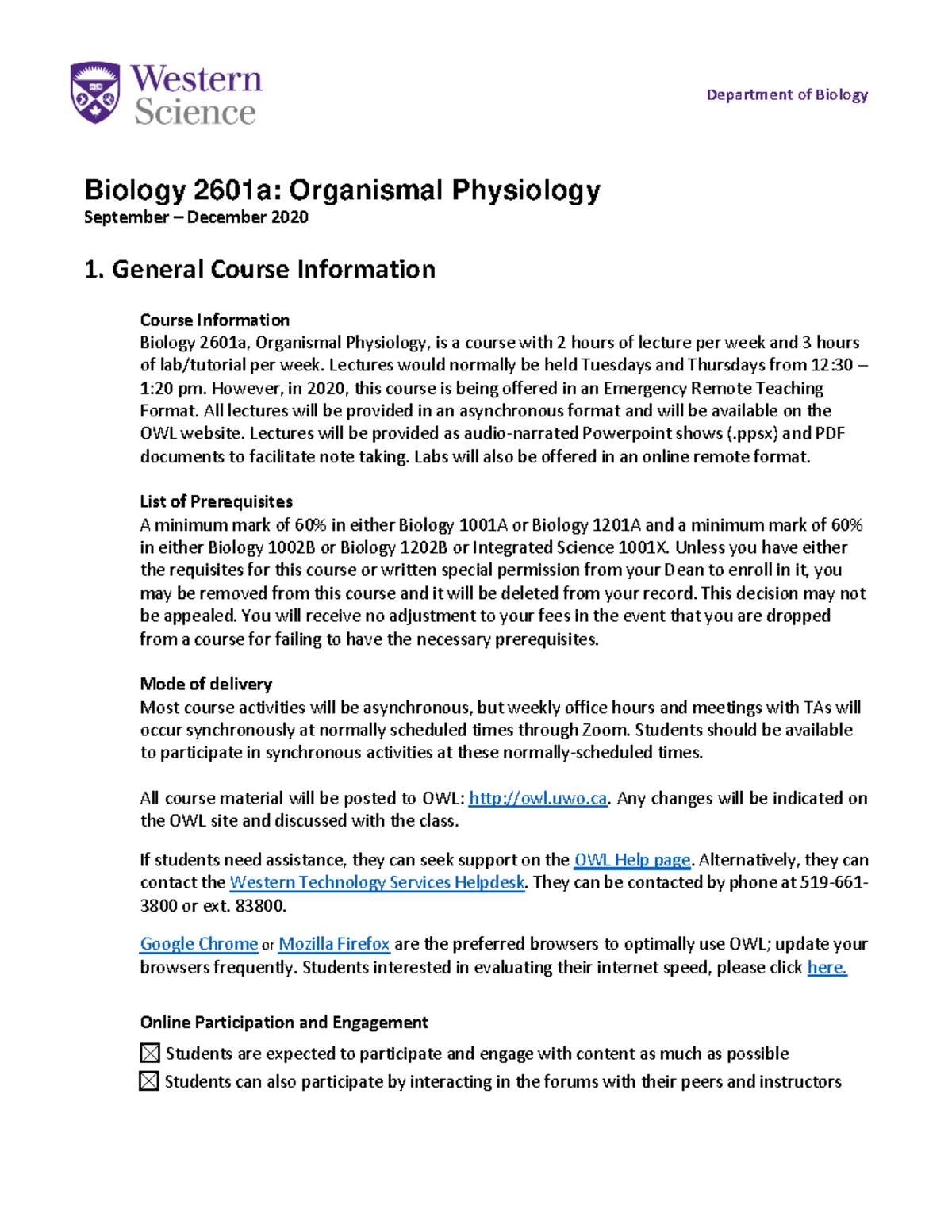 Biology 2601 Course Outline - Department of Biology Biology 2601a ...