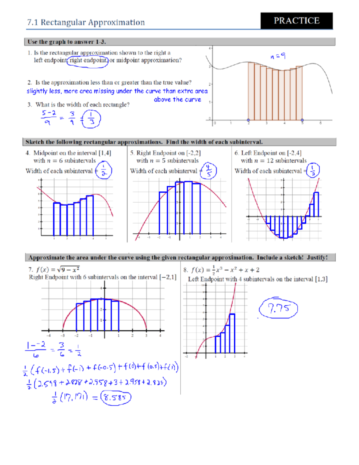 RAM Super Sheet Answers - 7 Rectangular Approximation PRACTICE Use the ...