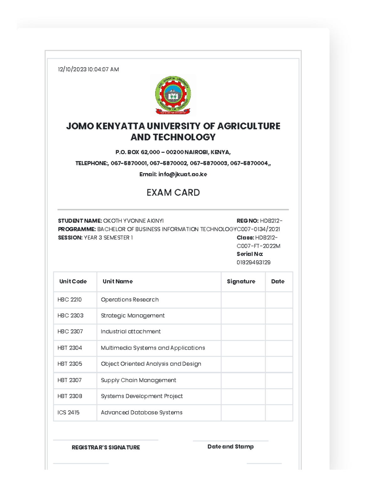 Jomo Kenyatta University of Agriculture and Technology - 12/10/2023 10 ...