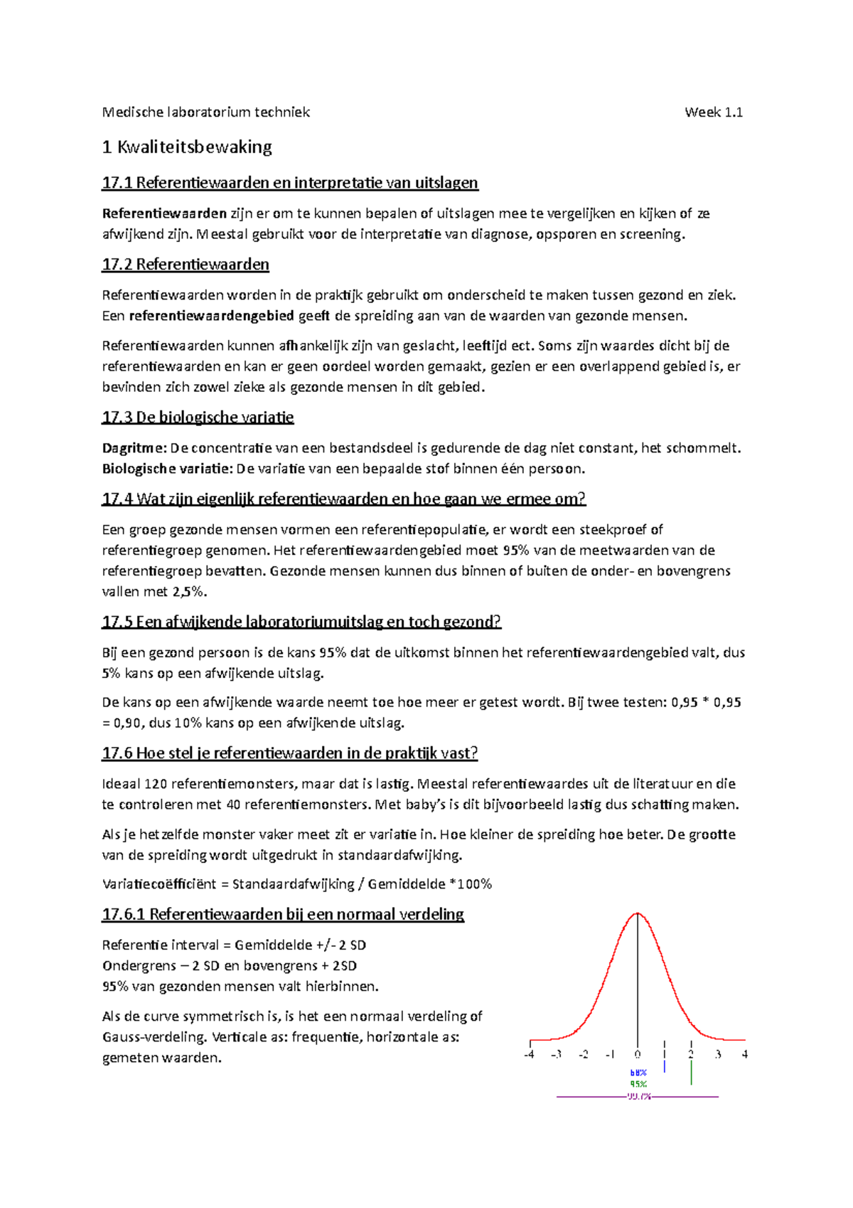 Samenvatting week 2 - Medische laboratorium techniek Week 1. 1 ...