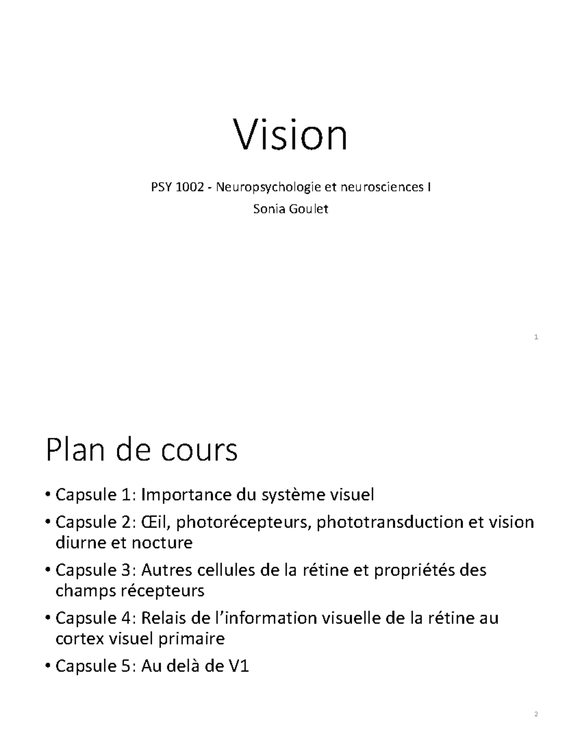 3 Vision 3 - Vision PSY 1002 - Neuropsychologie et neurosciences I ...