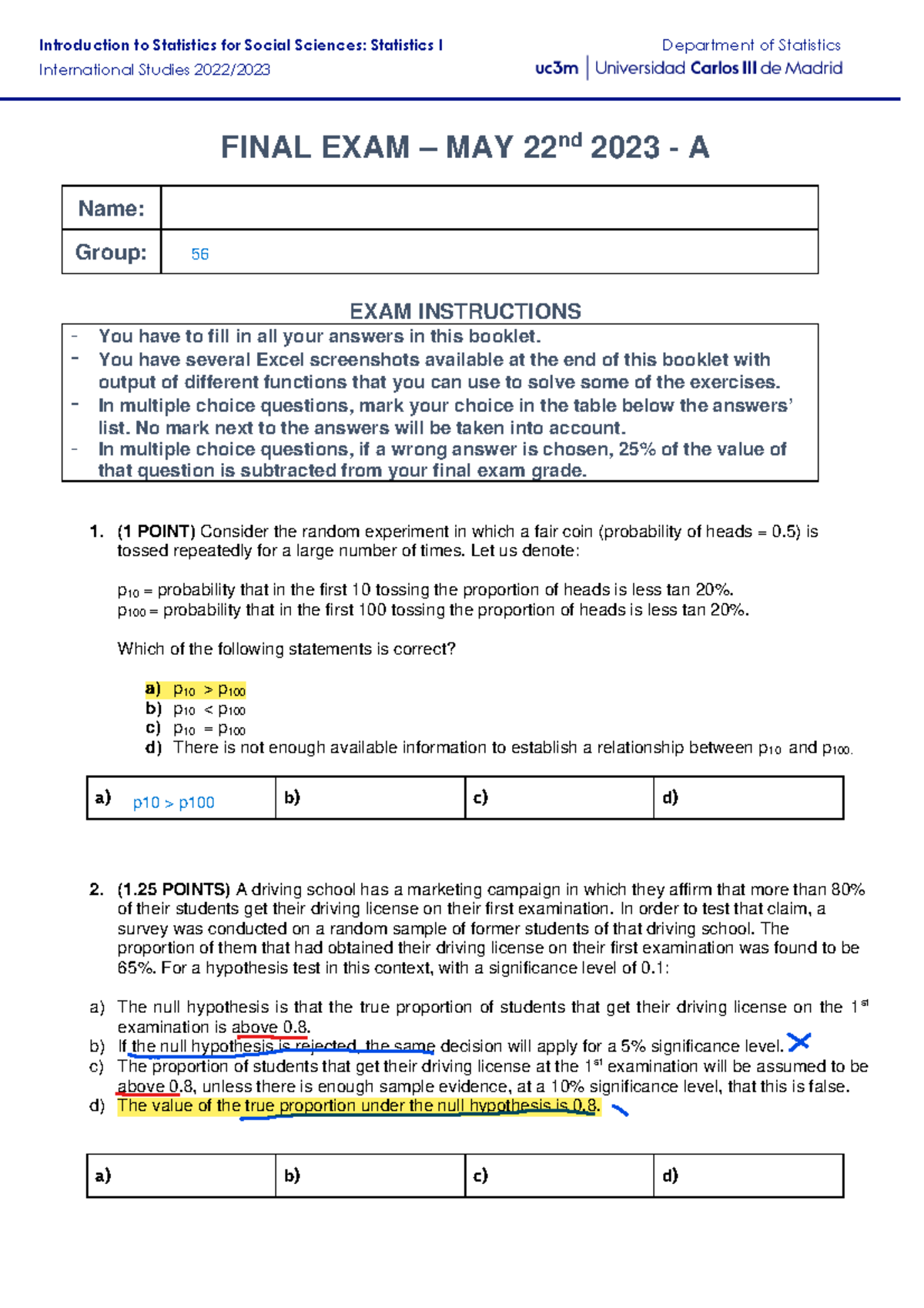 Final Exam May2023 A Resuelto - International Studies 2022 /202 3 FINAL EXAM – MAY 2 2 nd 2023 ...