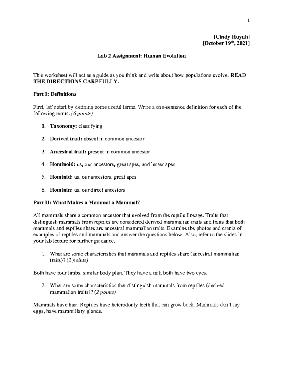 Lab 2 Human Evolution - Lab #2 - [Cindy Huynh] [October 19th, 2021] Lab ...