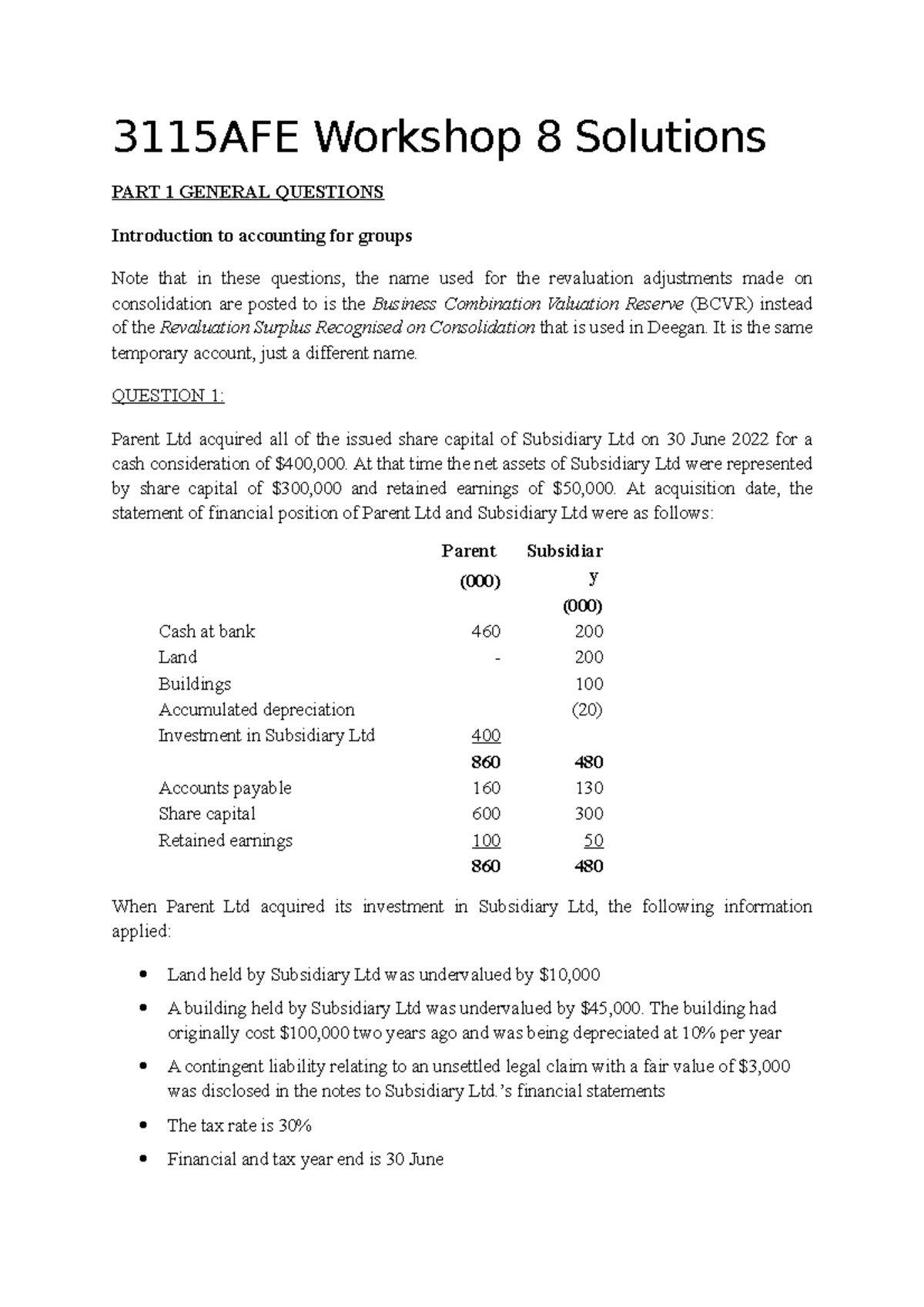 Workshop 8 Solutions (3115AFE) - 3115AFE Workshop 8 Solutions PART 1 ...