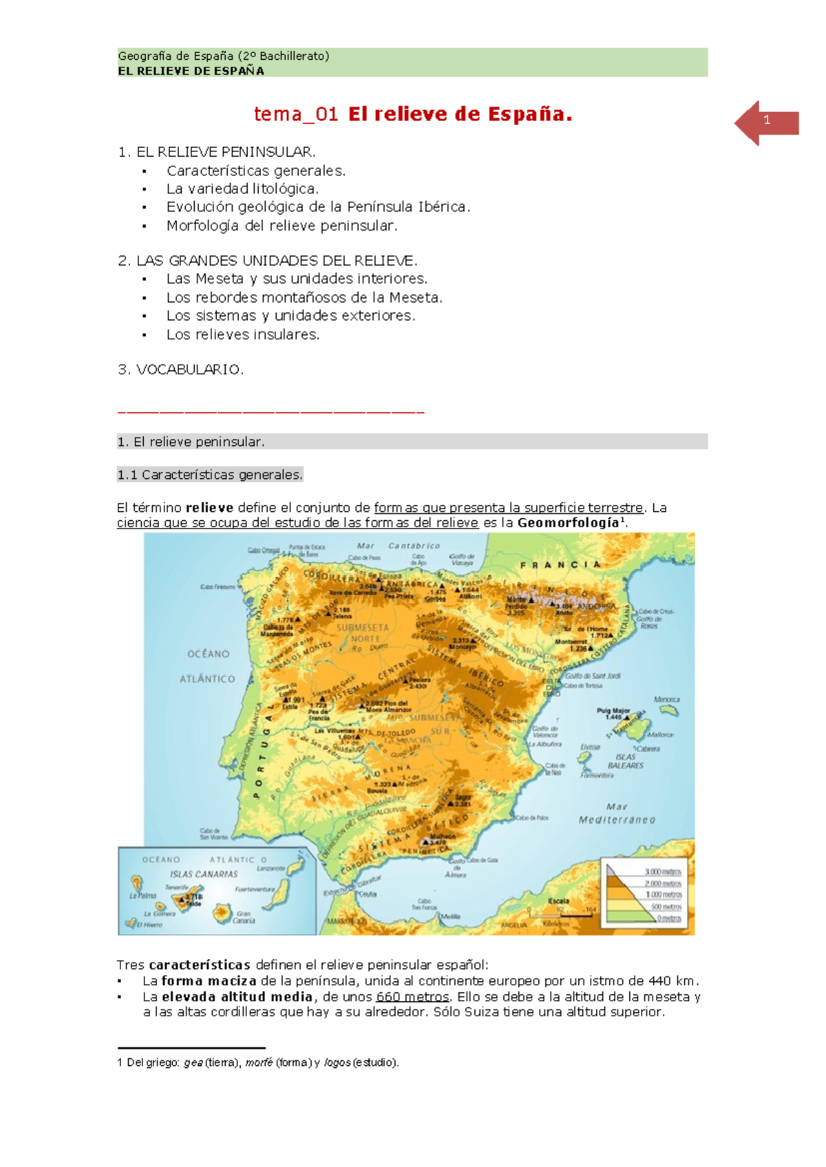 Tema 1. El relieve español - 1 EL RELIEVE DE ESPAÑA tema_01 El relieve de España. 1. EL RELIEVE ...