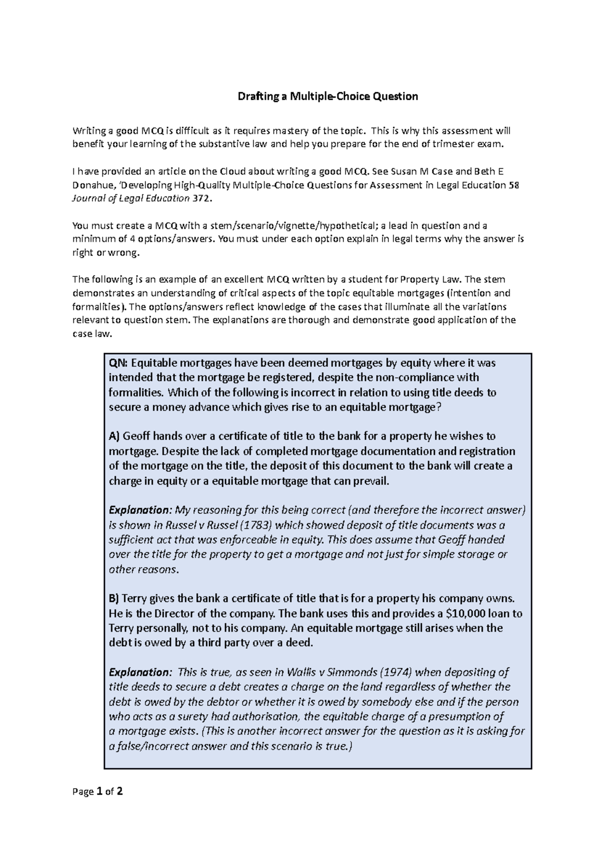Examples of good and not good MCQs - Drafting a Multiple-Choice ...