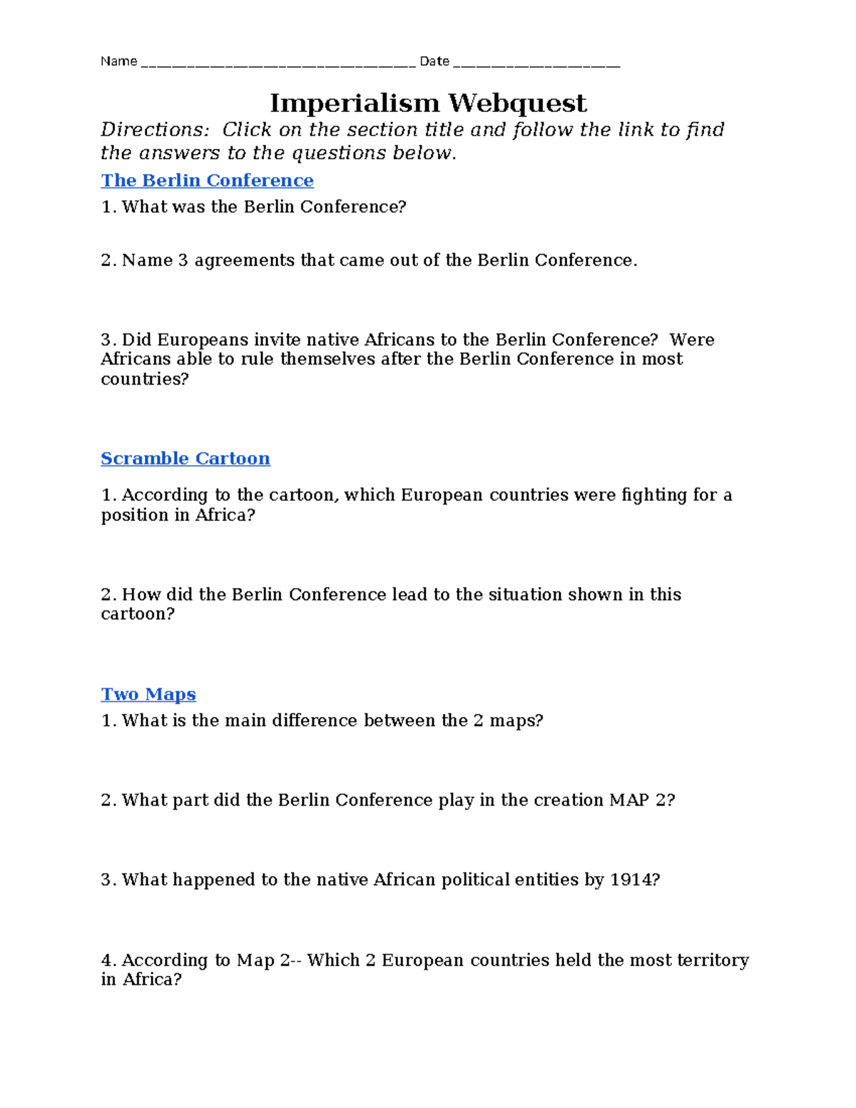 Imperialism webquest 2018 +(1) - Name ...