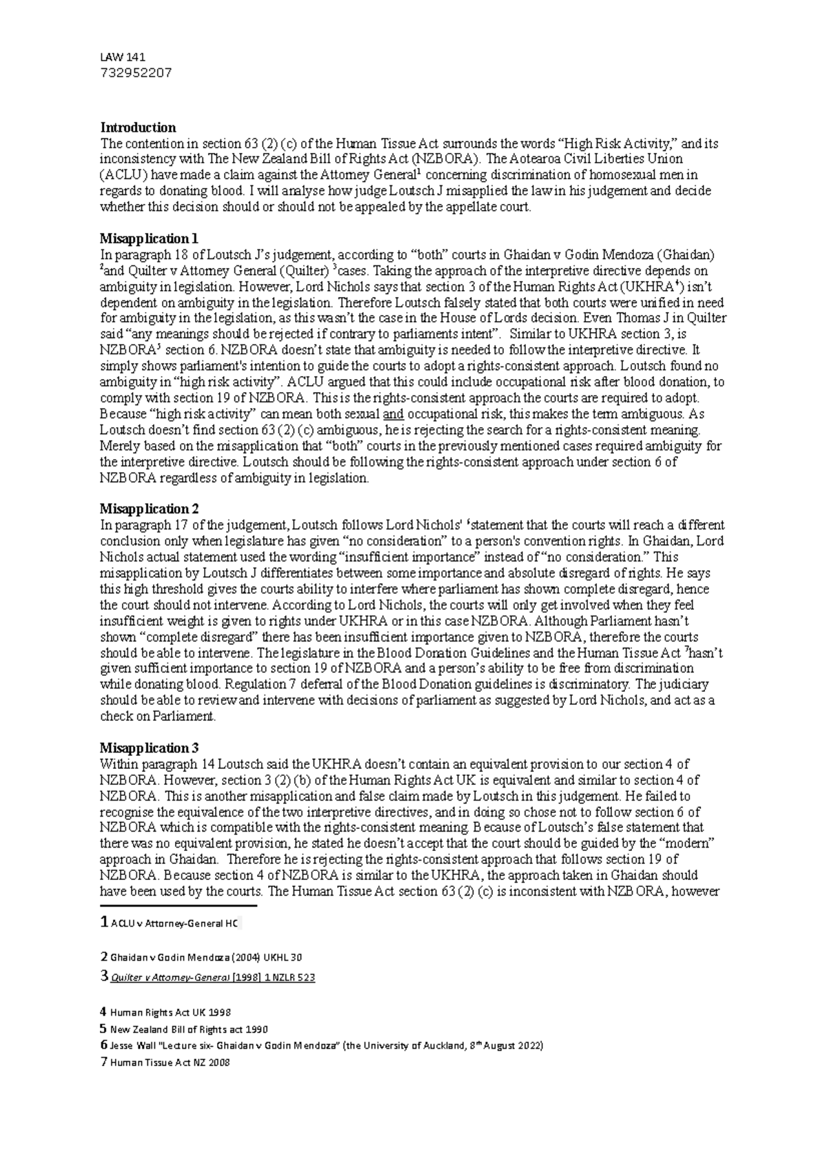 732952207- LAW 141 - assignment 2 - LAW 141 732952207 Introduction The ...